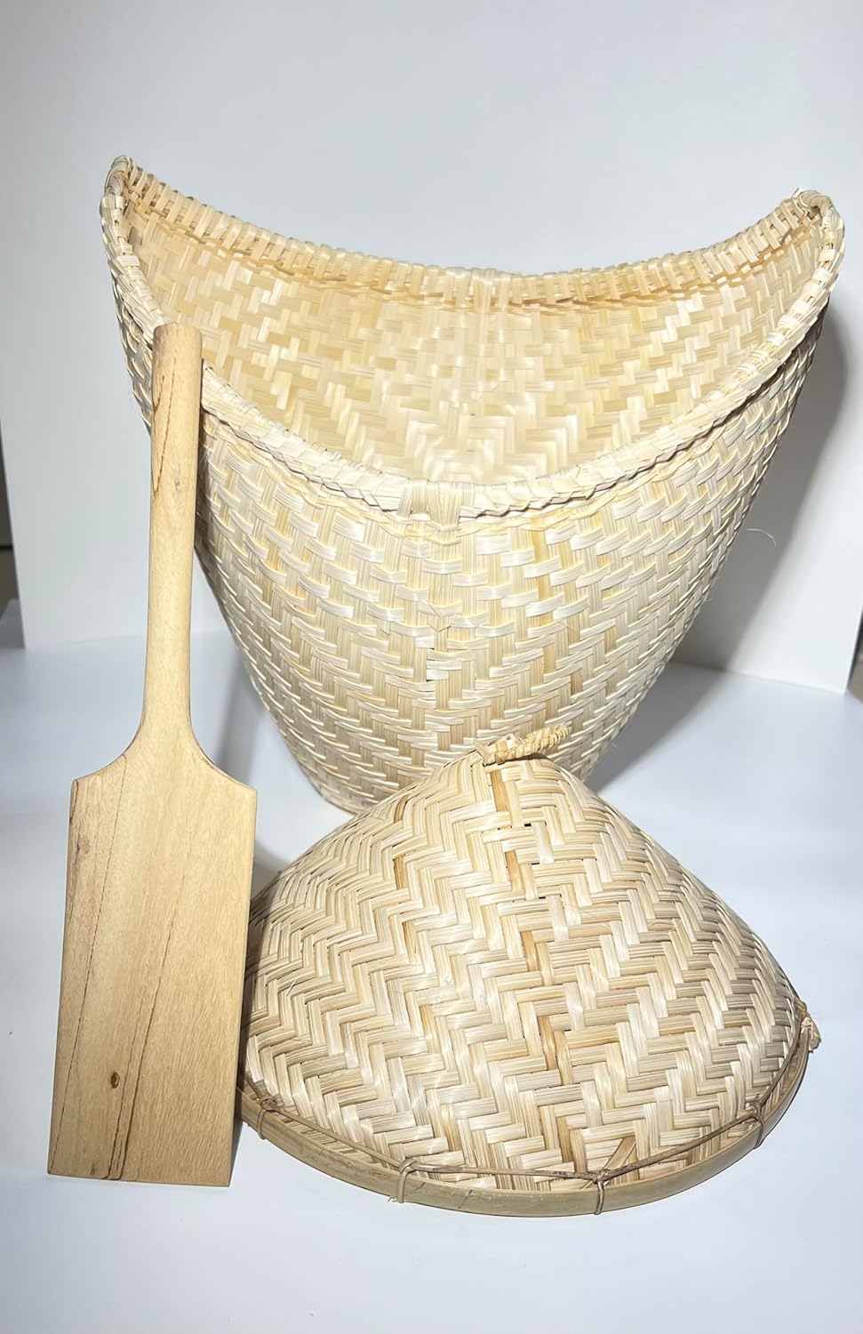 Amazon.com: Cooking Rice Bamboo Steamer Basket with Lid and Paddle ...
