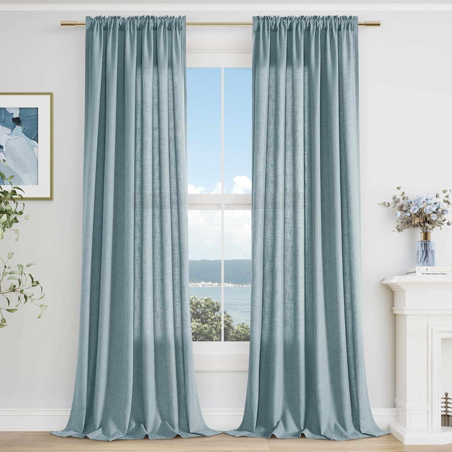 Amazon.com: Guken Blue Linen Curtains 96 Inch Length for Living Room ...