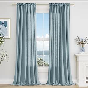 Amazon.com: Guken Blue Linen Curtains 96 Inch Length for Living Room ...
