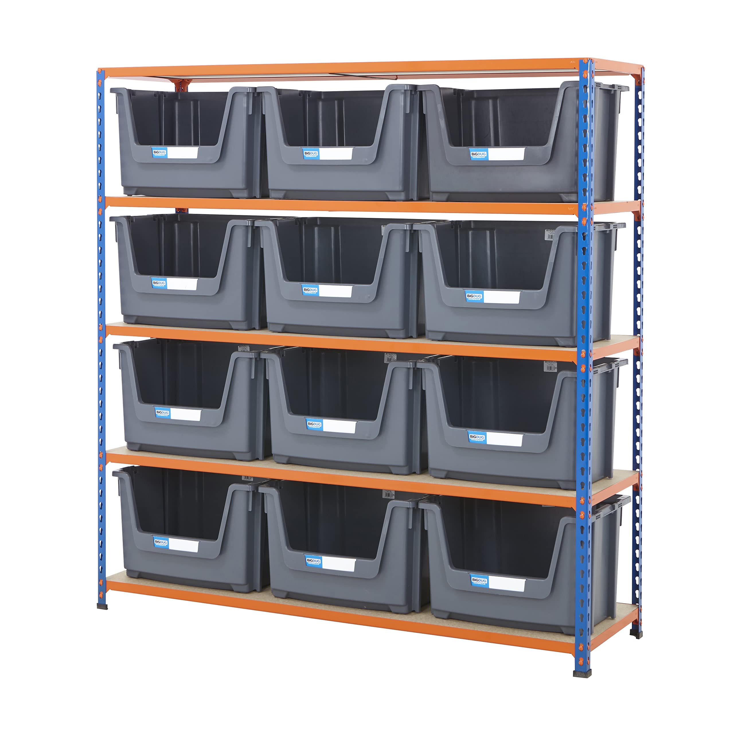 BiGDUG Stacking Storage Bins Shelving Kit - 8X 50L Grey Plastic Pick ...