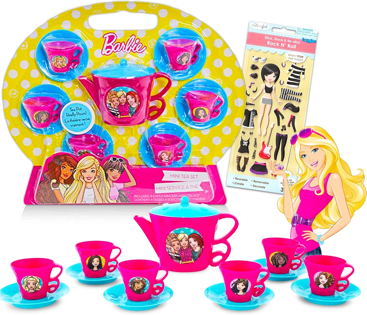Girl Barbie Doll Tea Party Play Set Bundle ~ 13 Piece Tea Set with Doll ...