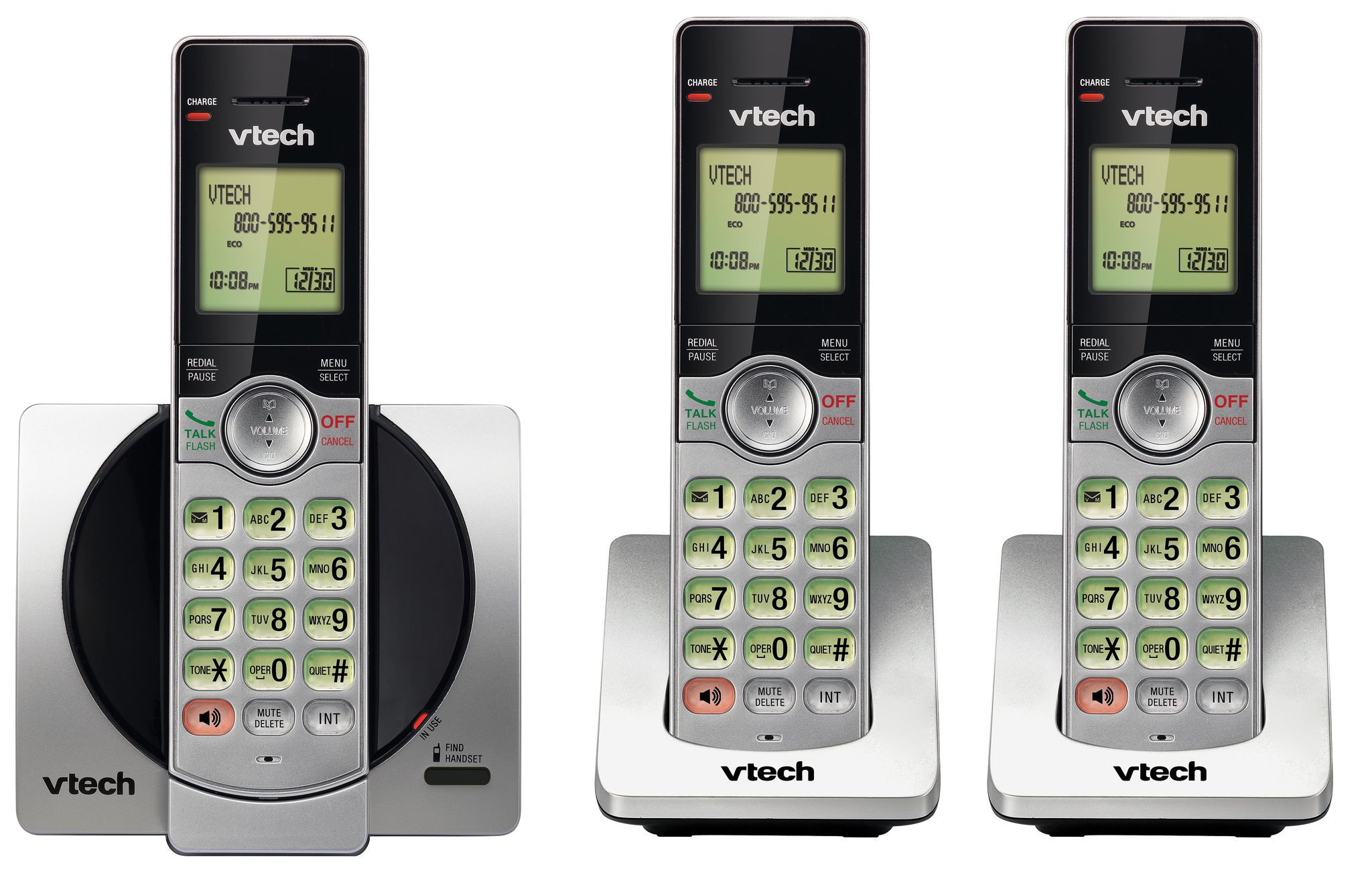 VTech DECT 6.0 Three Handset Cordless Phone with CID, Backlit Keypads ...