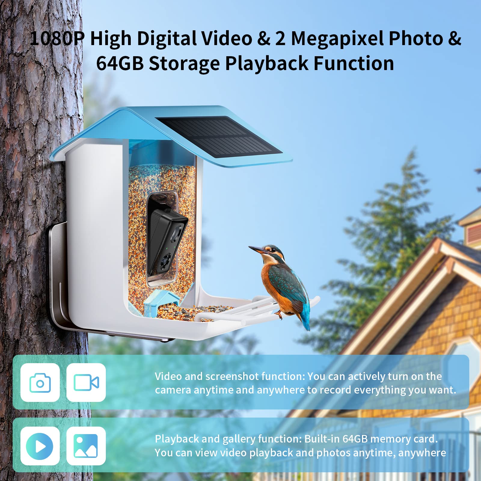 (( USED)) Vziwry Smart Bird Feeder with Camera, Wireless Outdoor, AI ...