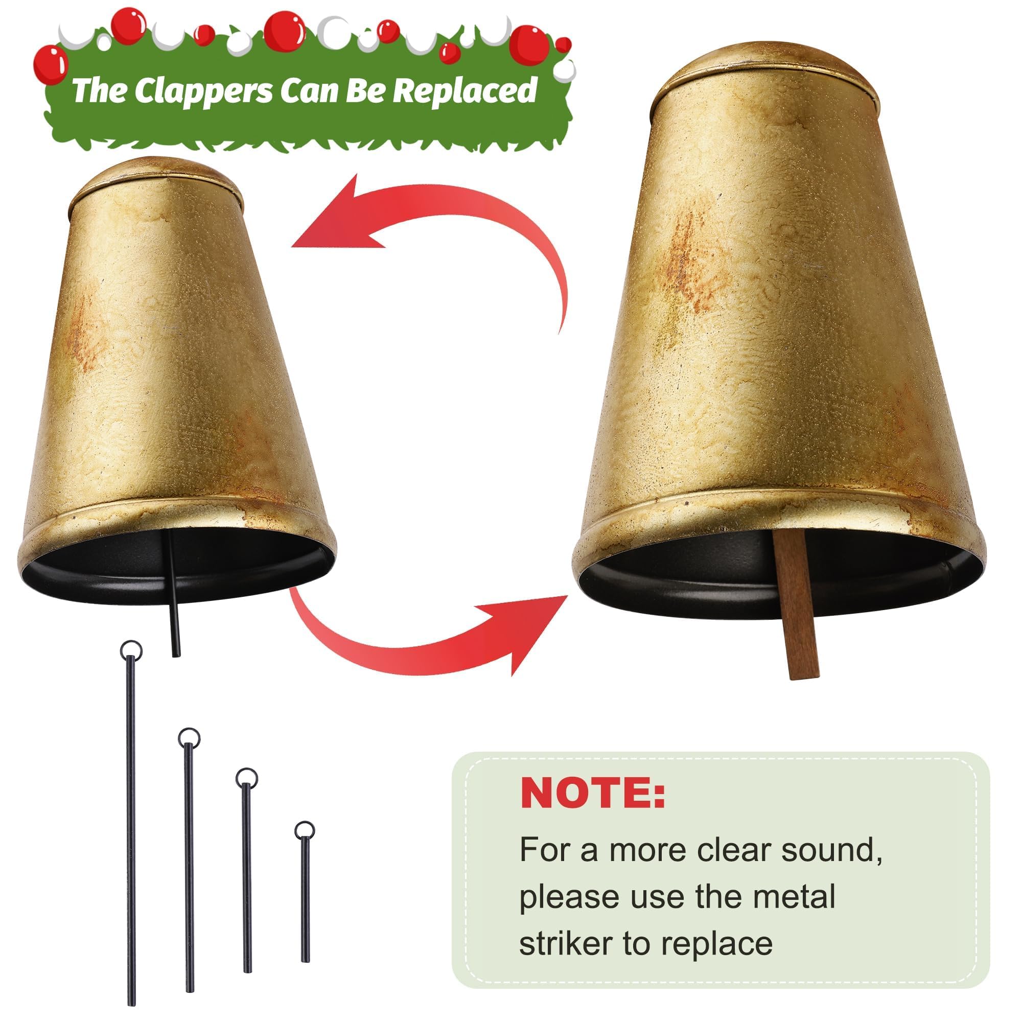 Snapklik.com : Fovths 5 Pack Giant Christmas Cow Bells Large Cone Metal ...