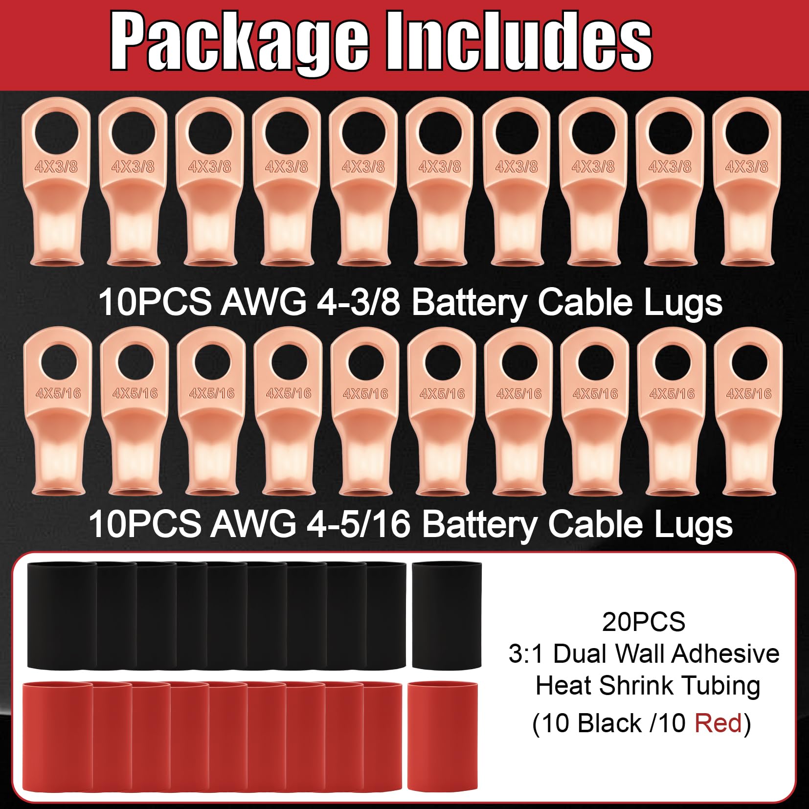 Snapklik.com : 4 AWG Wire Copper Battery Lugs,10PCS AWG4-5/16 Heavy ...
