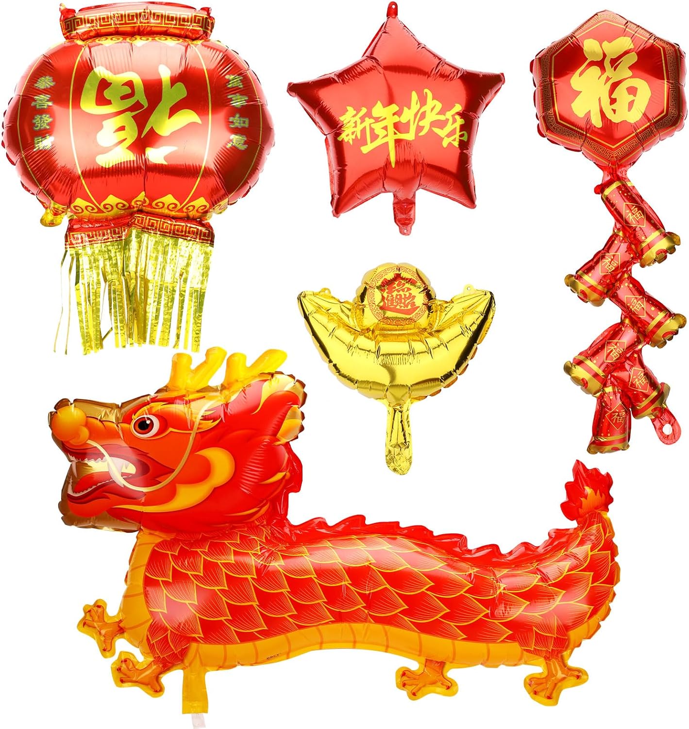 Amazon.com: 10pcs Chinese New Year Balloons, 5 Styles Red Gold Good ...