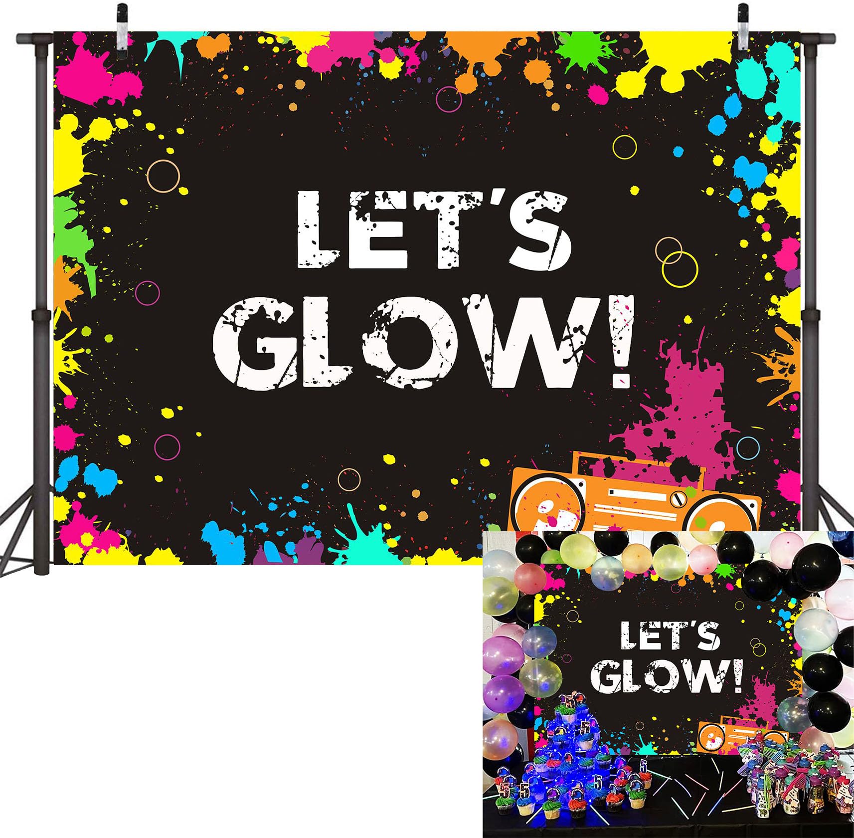 Amazon.com : GYA Glow Neon Let's Glow Backdrop to The 80's 90's ...
