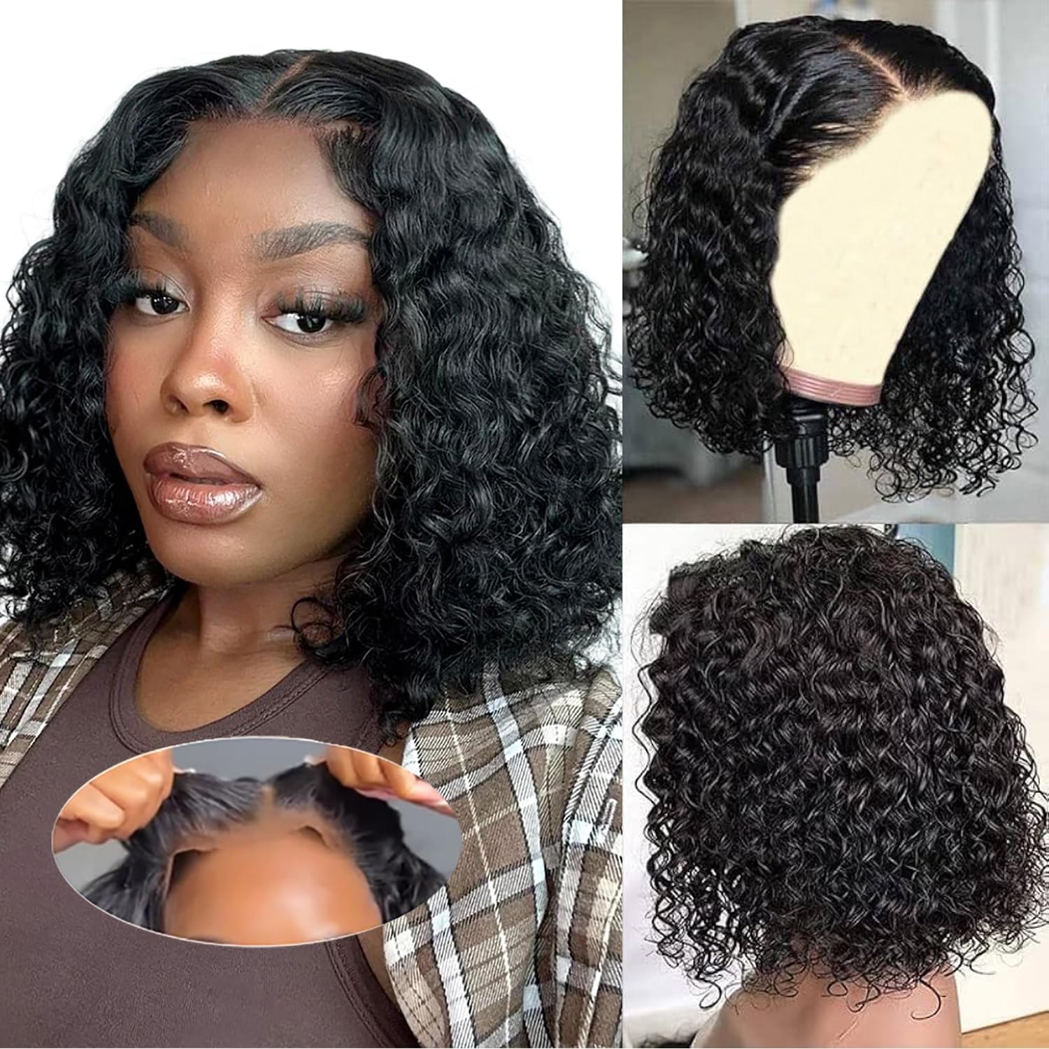Amazon.com : Glueless Bob Wigs Human Hair Pre Plucked Pre Cut Deep Wave ...