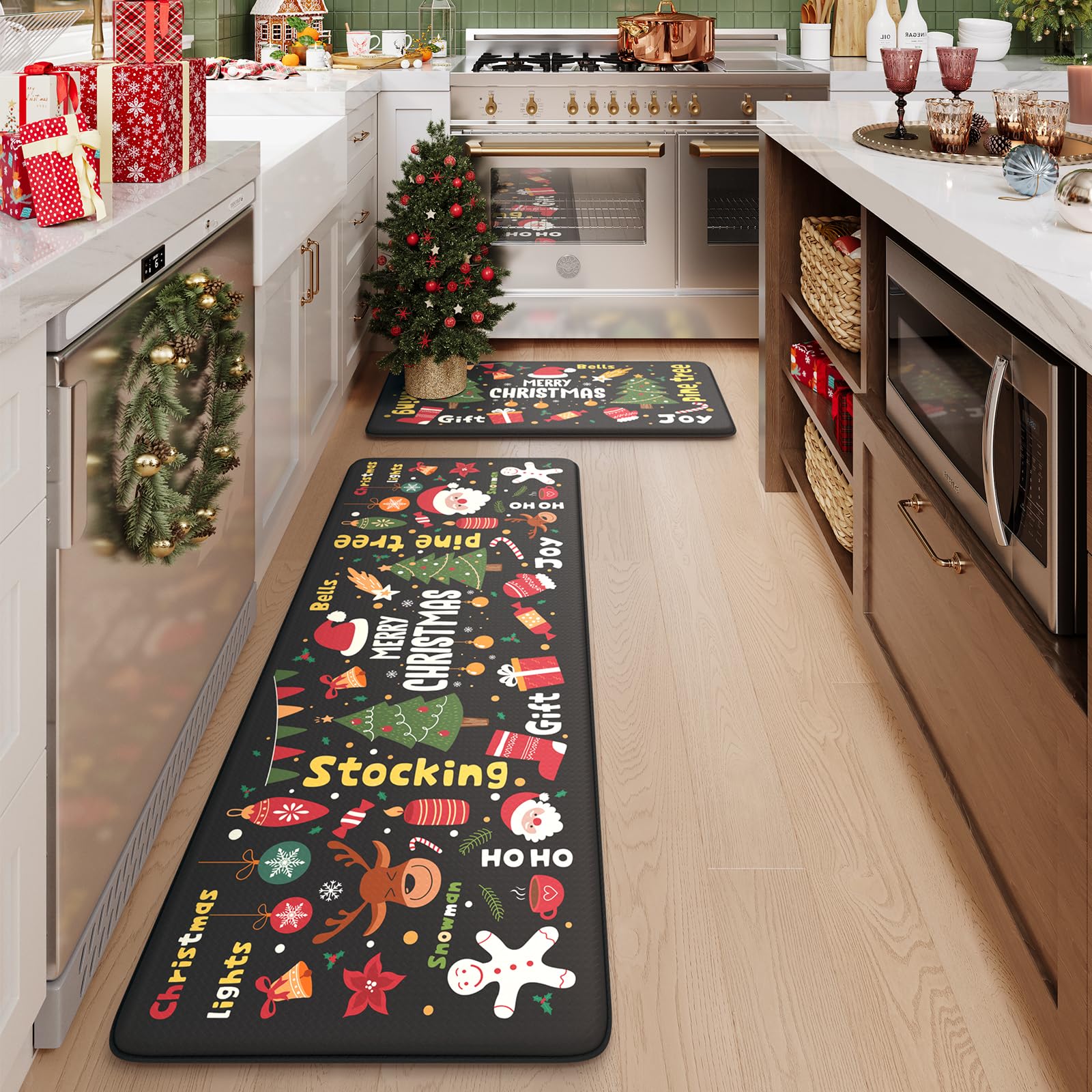Amazon.com: KIMODE Christmas Kitchen Rugs,Merry Christmas Tree Gift ...