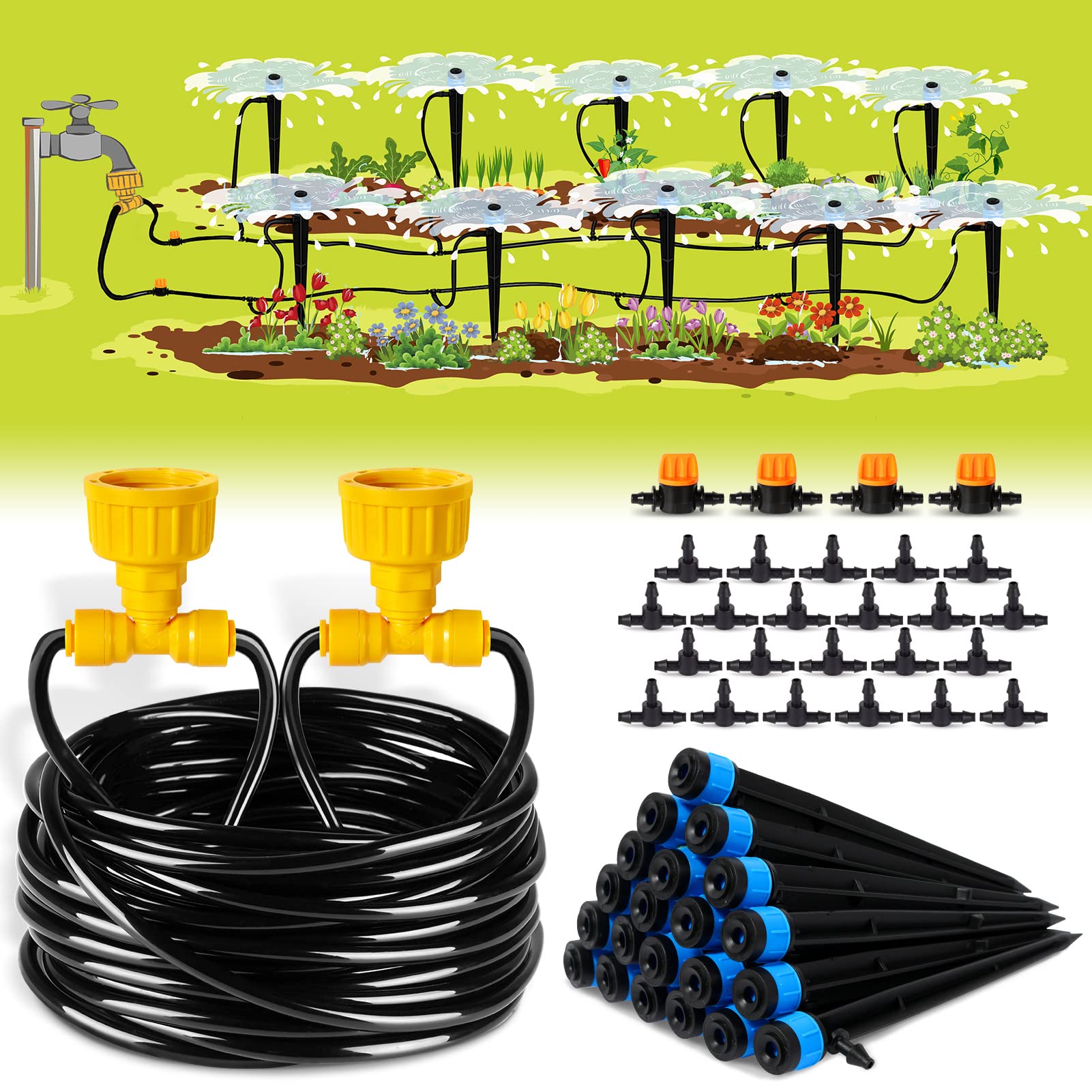 HIRALIY 91.8FT/28m Drip Irrigation Kits for Plant, Patio Watering ...