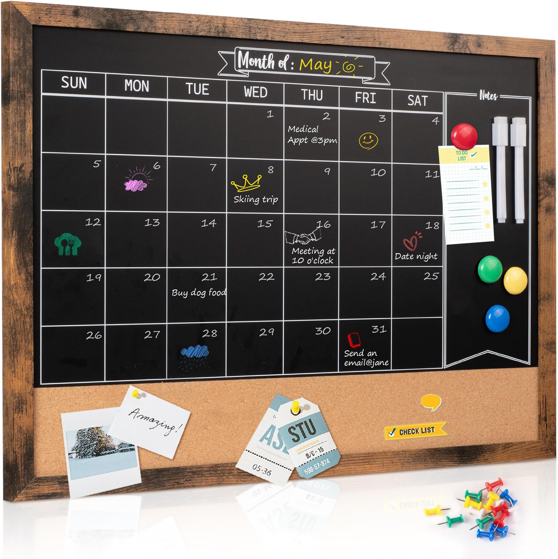 Amazon.com : TORASO Calendar Chalkboard, 18 x 24 inches, Magnetic ...