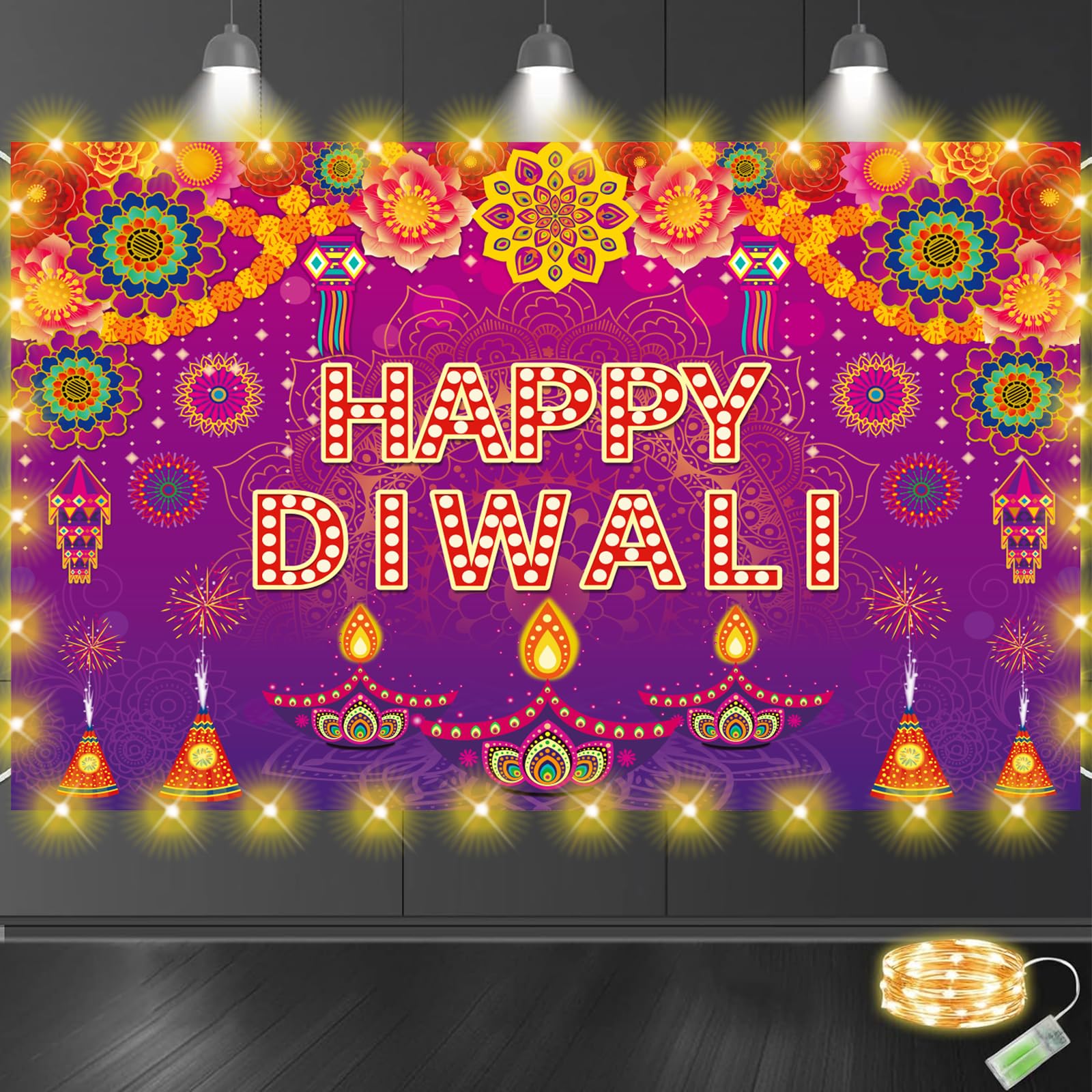 Amazon.com : Happy Diwali LED Light Backdrop Banner Decorations, Indian ...