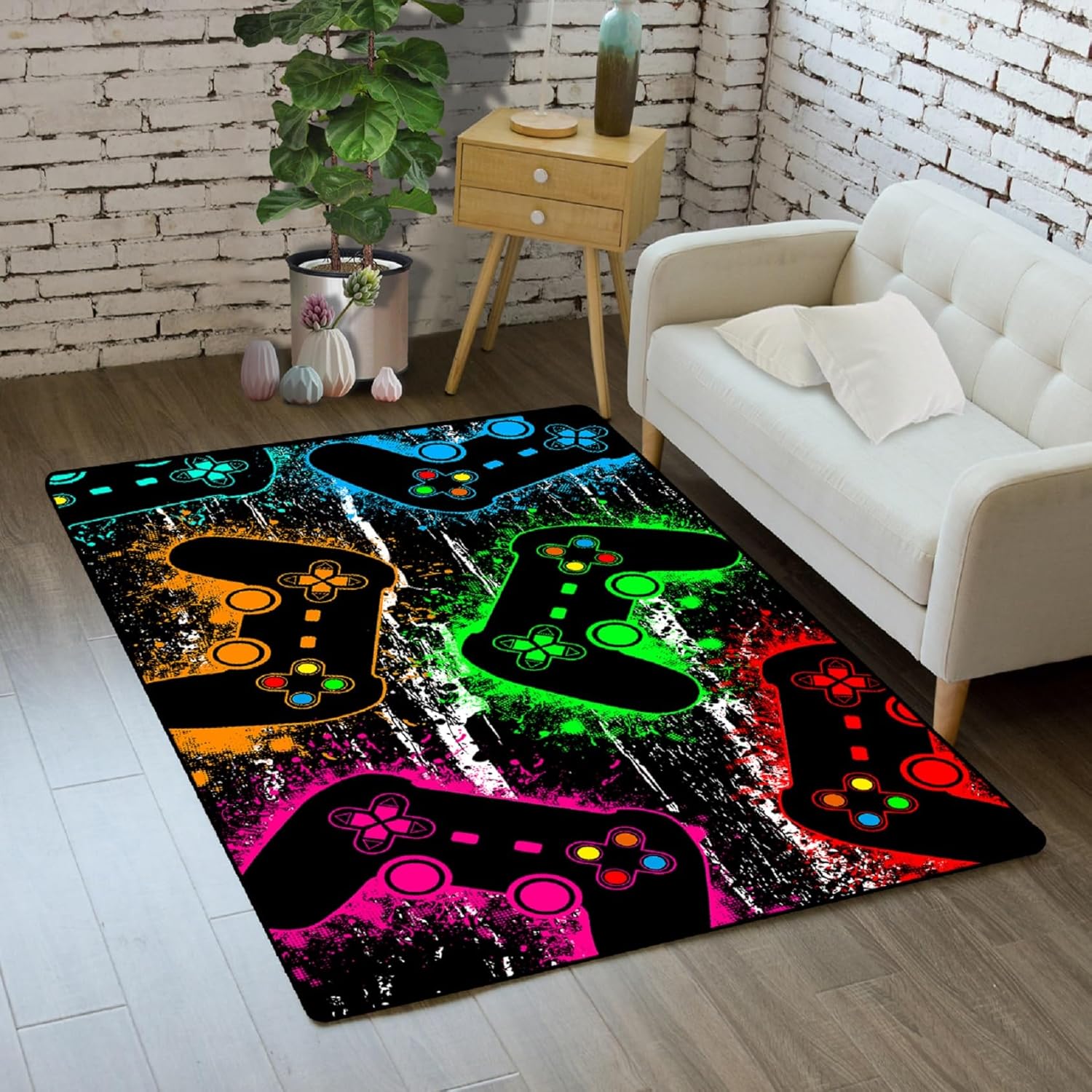 Amazon.com: Gamer Area Rug for Dining Room Kids Room Green Hand Drawn ...