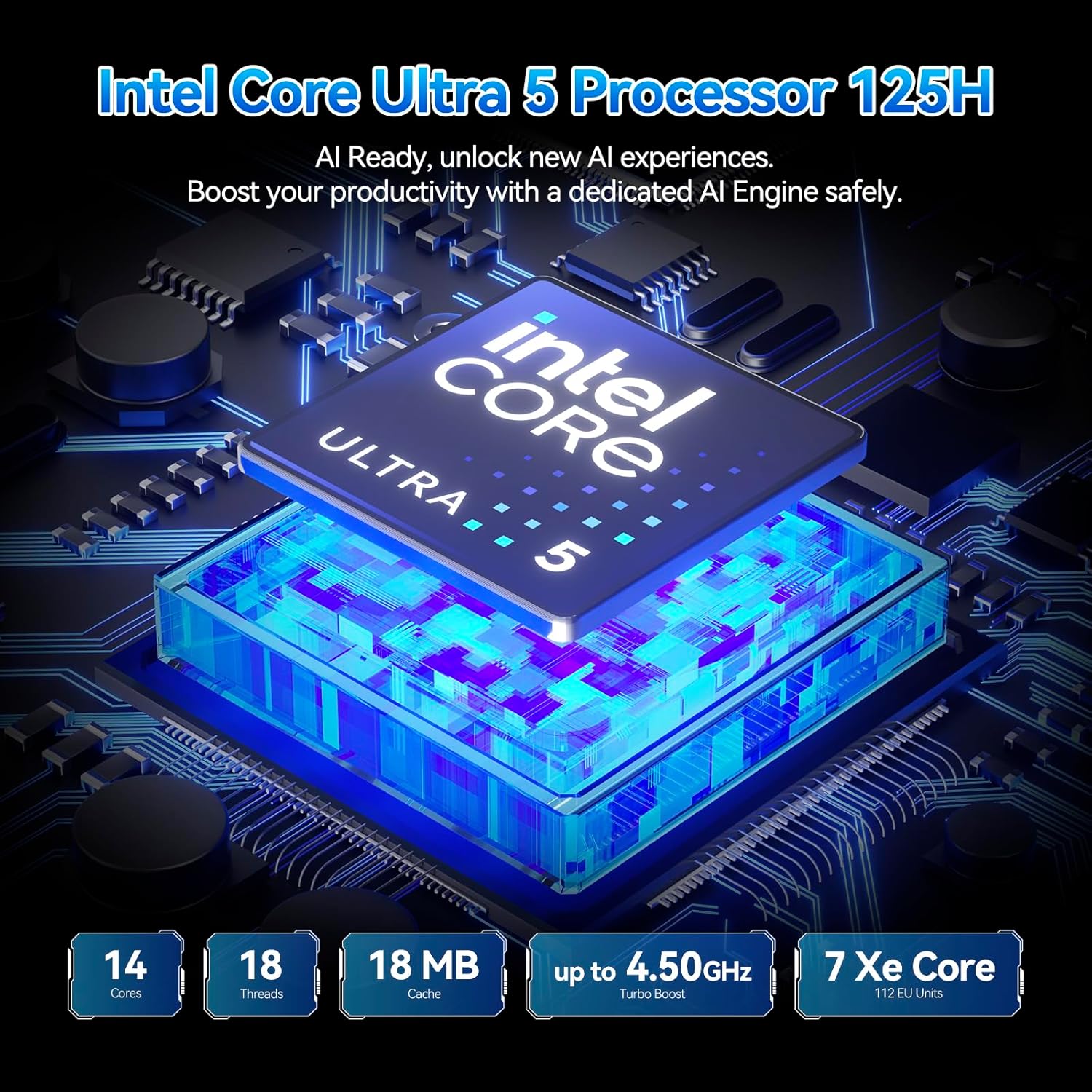 ASUS NUC 14 Pro AI Mini Computer, NUC14RVHU5 Intel Core Ultra5-125H Processor(14C/18T,Up to 4 ...