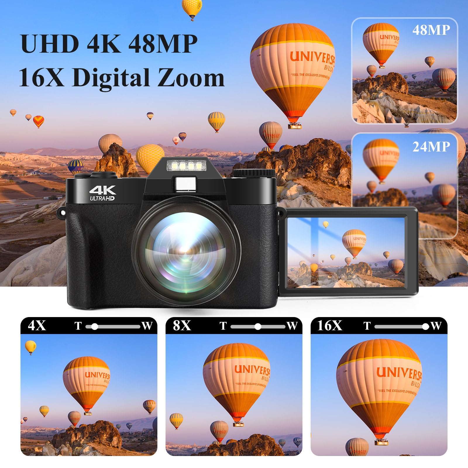 4K Digital Cameras for Photography, 48MP Vlogging Camera, 16X Zoom ...