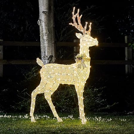 Amazon.com: Lights4fun, Inc. 4.3ft White Glitter Stag Reindeer 260 LED ...
