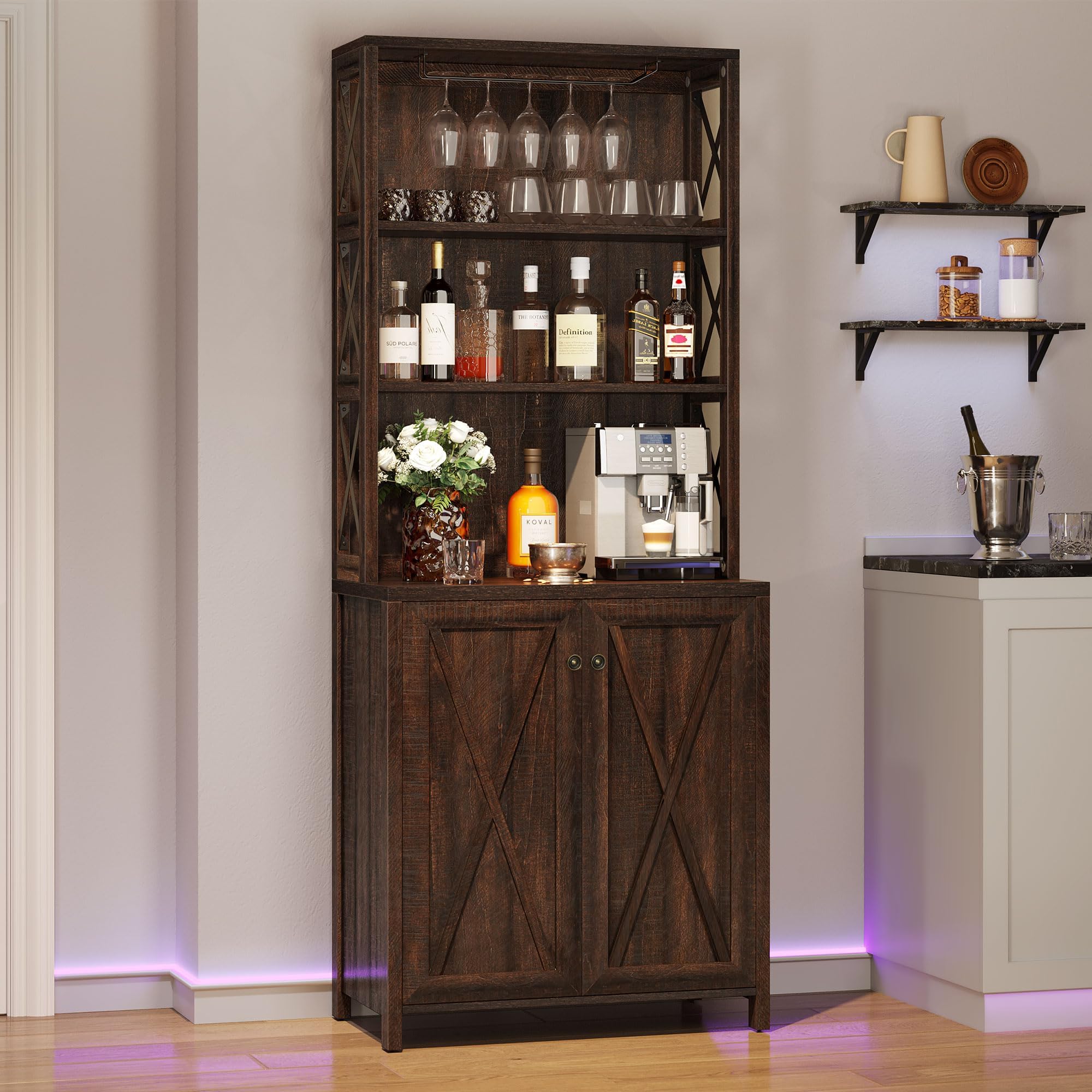 Amazon.com: HSH Tall Bar Cabinet, Black Liquor Cabinet with Drawer ...