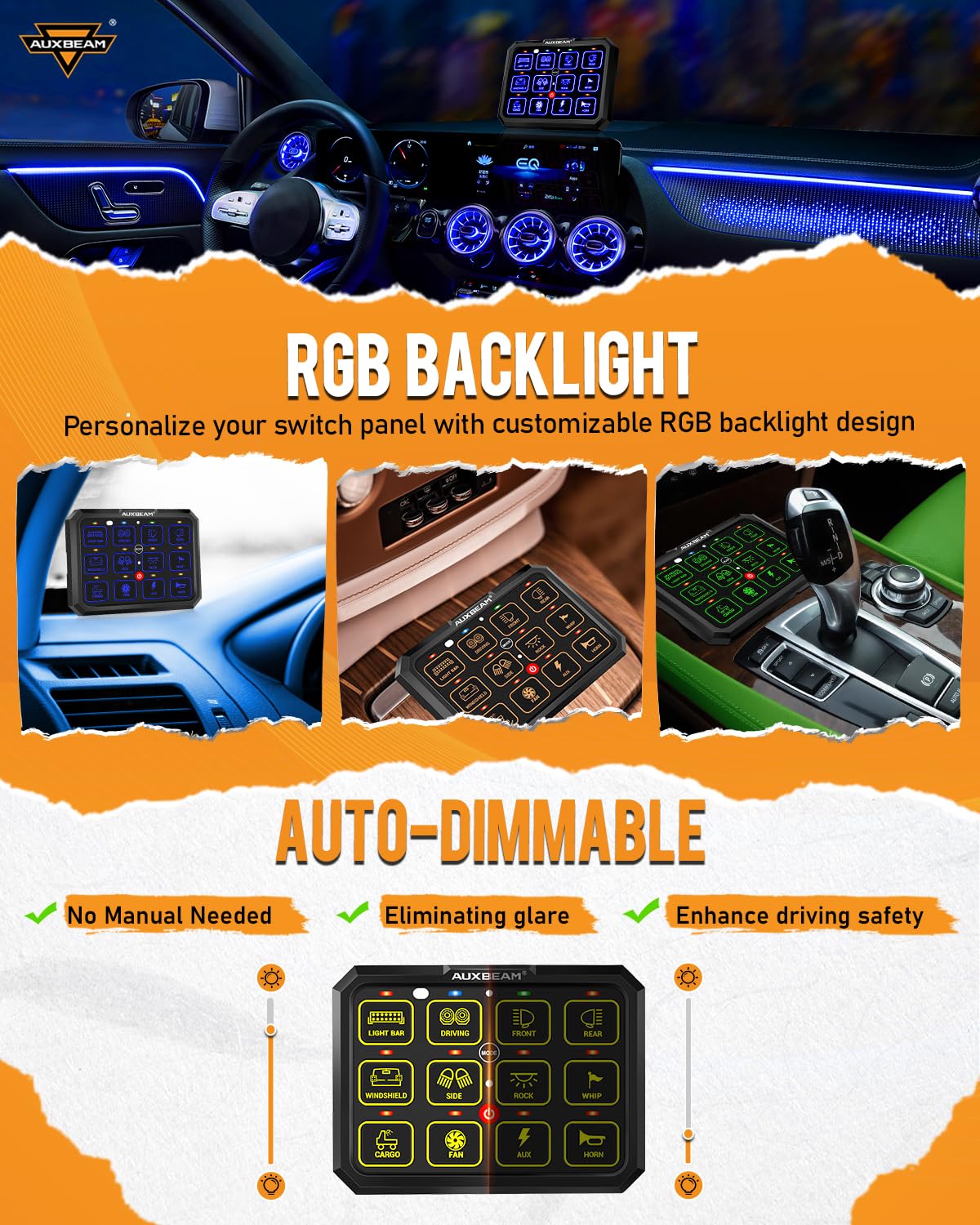 Snapklik.com : Auxbeam RGB 12 Gang Bluetooth Switch Panel AC-1200 w ...