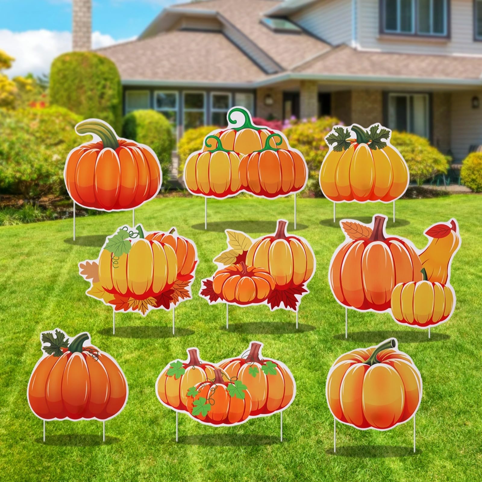Amazon.com : 9PCS Fall Yard Sign Pumpkin Yard Stakes Thanksgiving Yard ...