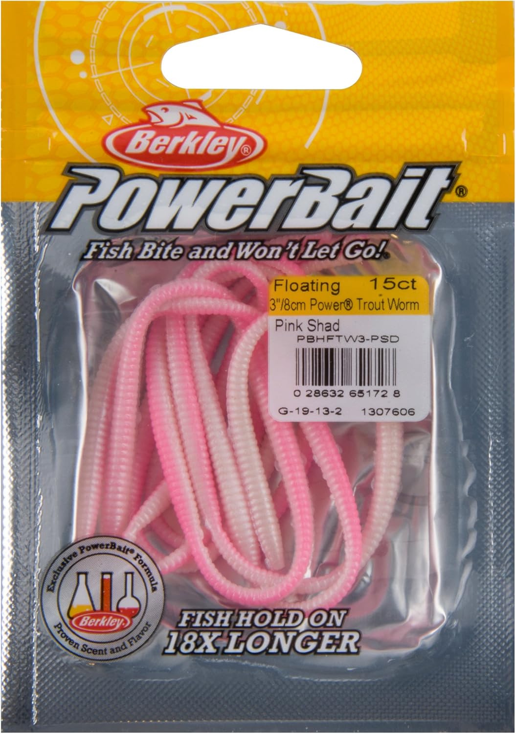 PowerBait Power Floating Trout Worm Pink Shad 3in | 8cm, Soft Plastic ...