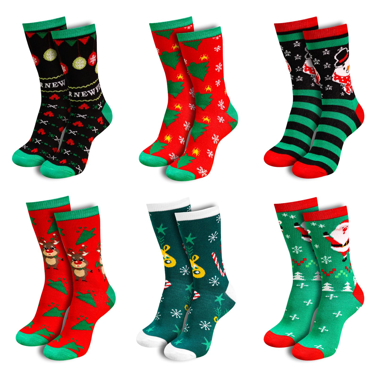 Amazon.com: MGparty 6 Pairs Christmas Socks for Women, Festive Holiday ...