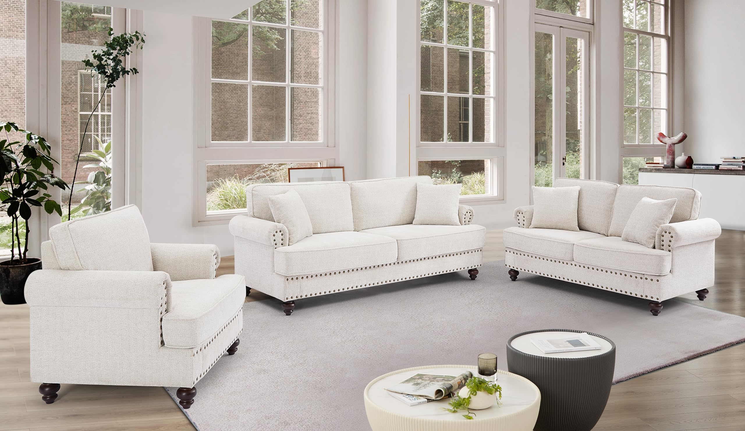 Amazon.com: FANYE 3 Pieces Living Room Sofa Sets Include Armchair ...