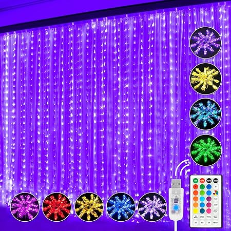 Amazon.com : String Light Curtain,300 Led Window Curtain String Light ...