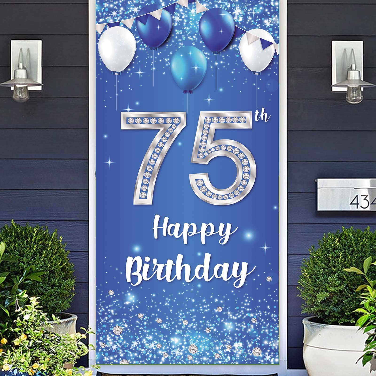 Amazon.com: Happy 75th Birthday Banner Backdrop Balloons Crystal ...