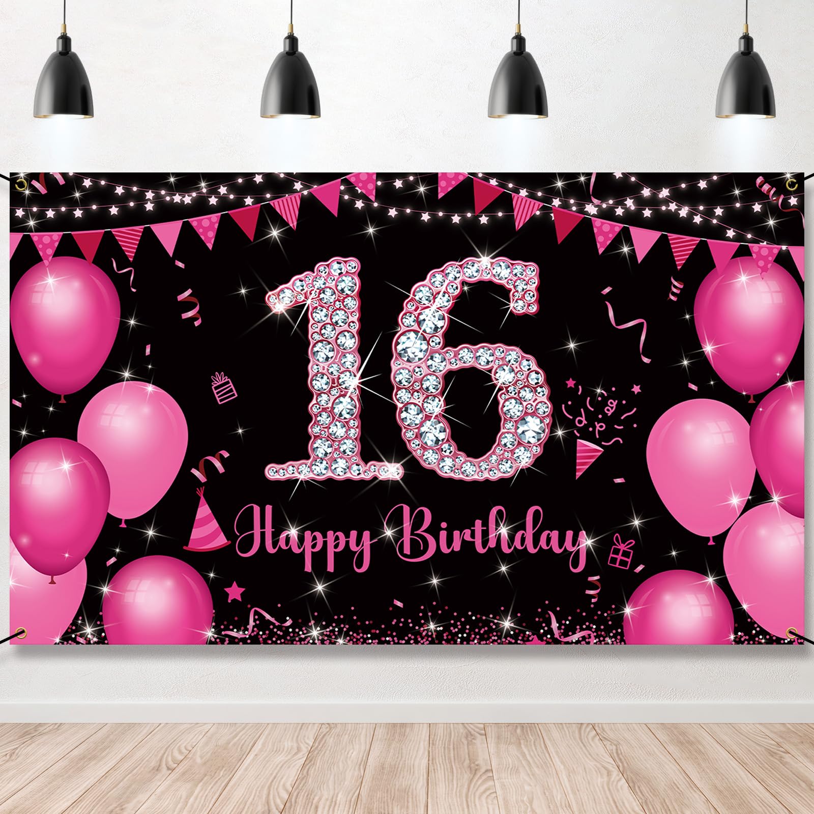 Amazon.com: Sweet 16 Birthday Banner Hot Pink, Happy 16th Birthday ...