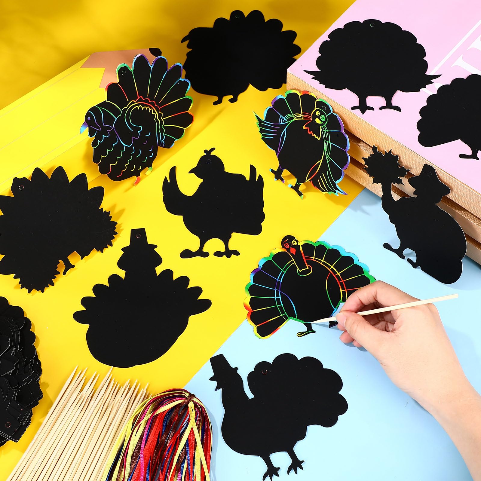 Snapklik.com : 80 Pcs Turkey Scratch Cards For Colorful Thanksgiving ...
