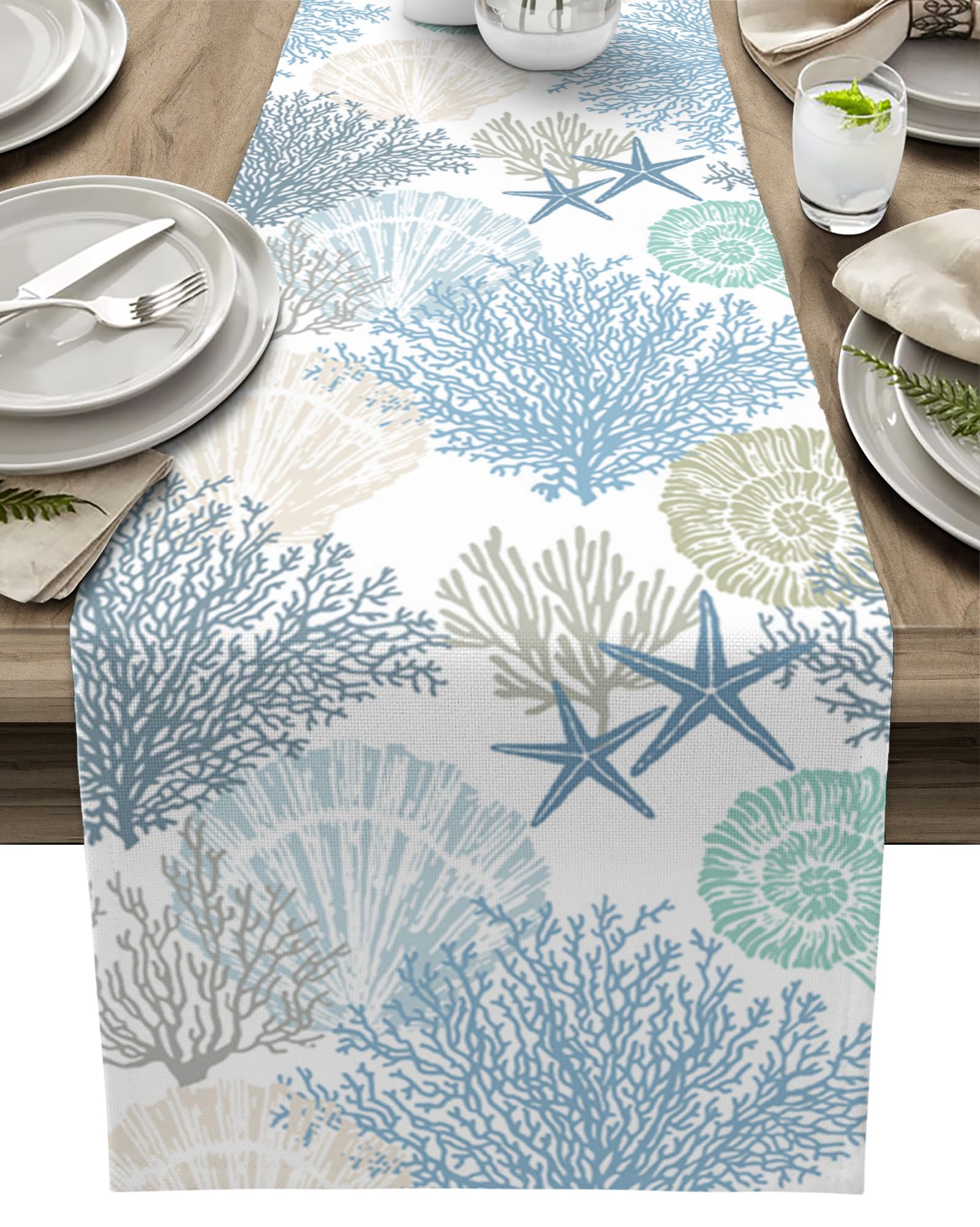 Amazon.com: Nautical Coastal Table Runners Ocean Beach Coral Table ...