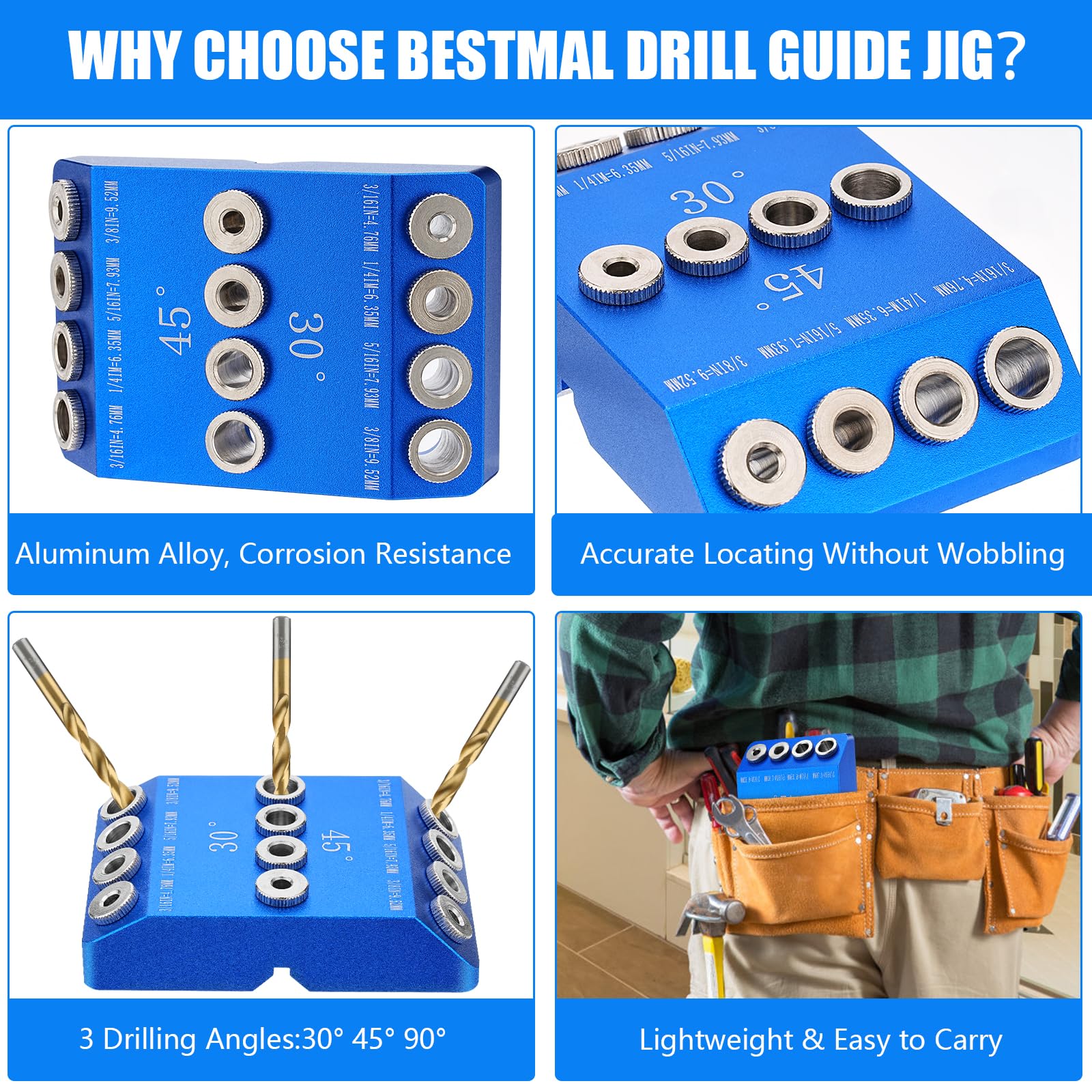 Snapklik.com : Drill Guide Jig, 4 Bits For Straight And 30 45 90 Degree ...