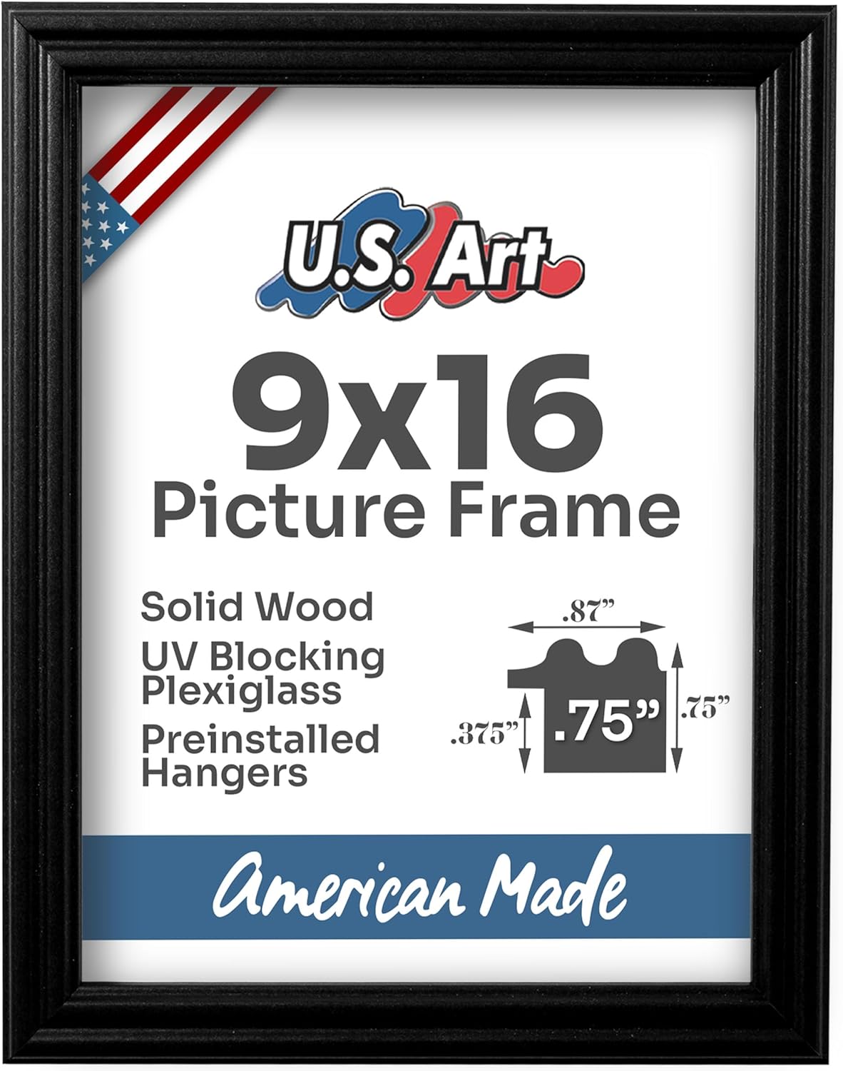 Amazon.com: US Art 9x17 Black Picture Frame .75" Inch Wide - Handmade ...