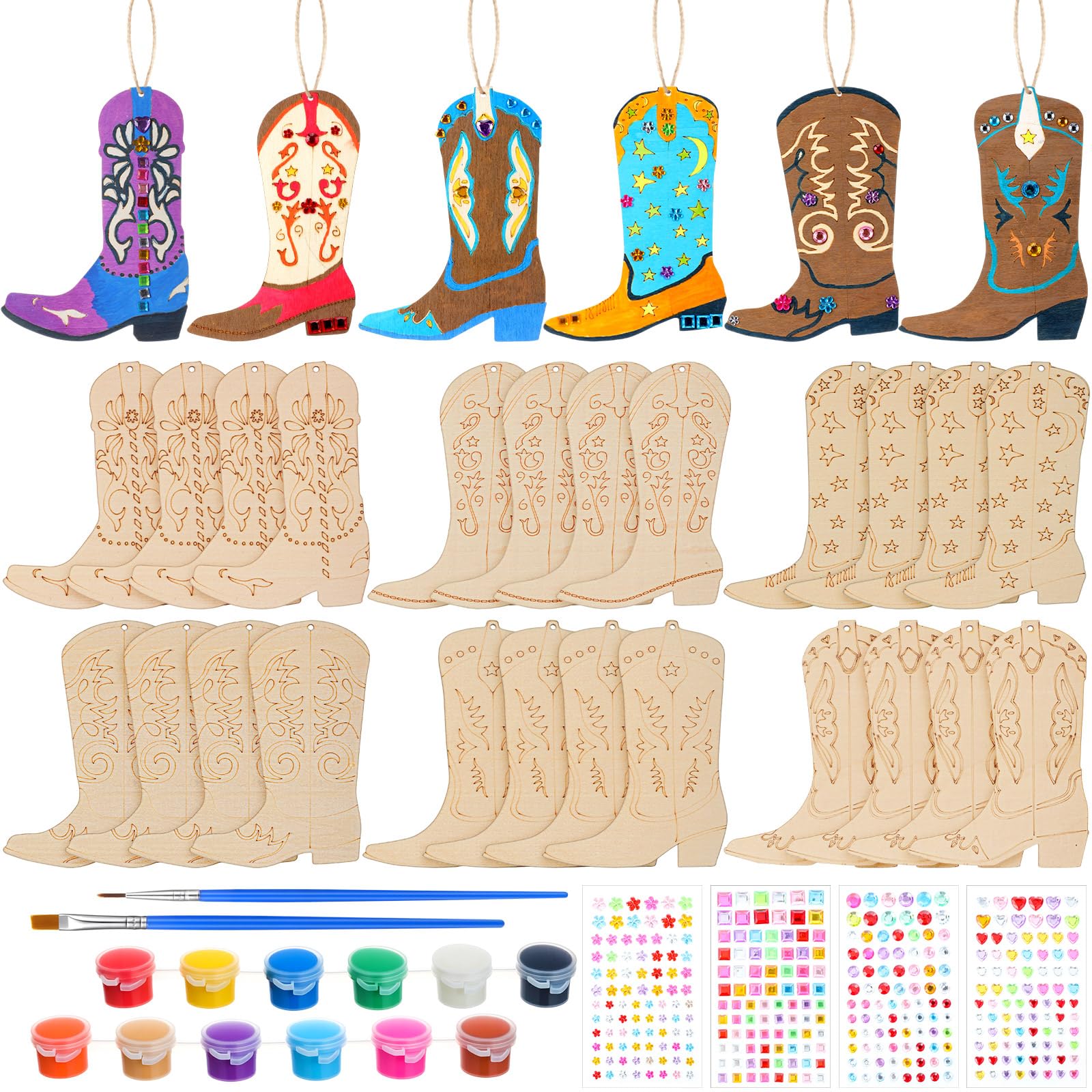 Snapklik.com : 24 Pcs Cowboy Boots Wood DIY Crafts, Unfinished Western ...
