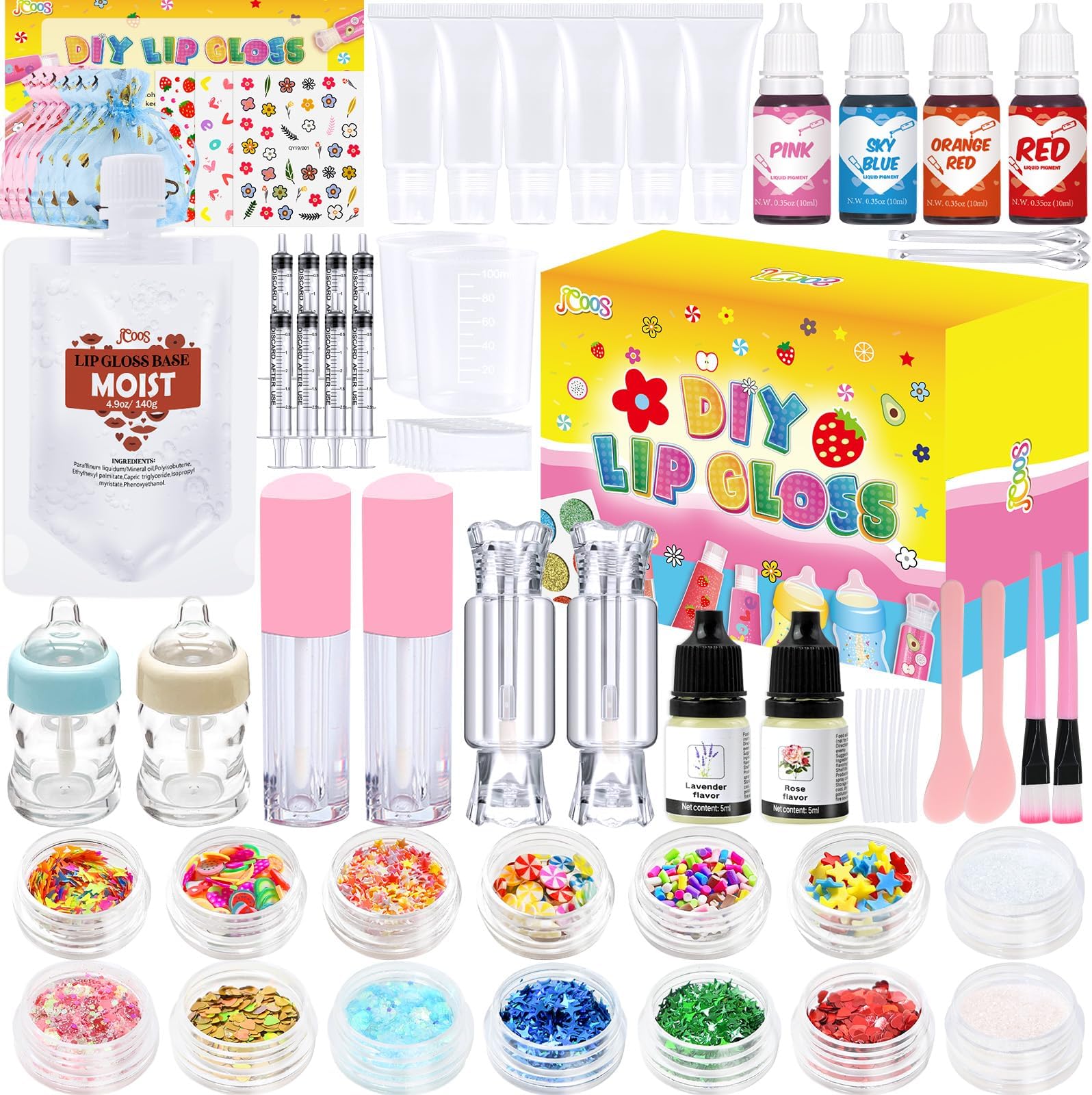 Amazon.com : JCOOS Lip Gloss Making Kit, 73PCS Diy Lip Gloss Kit Fun ...