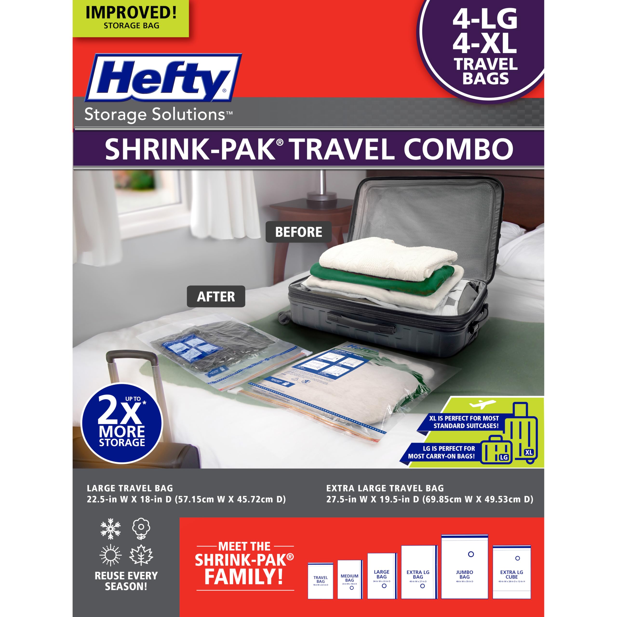 Amazon.com: Hefty Shrink-Pak Travel Vacuum Storage Bags – For Clothes ...