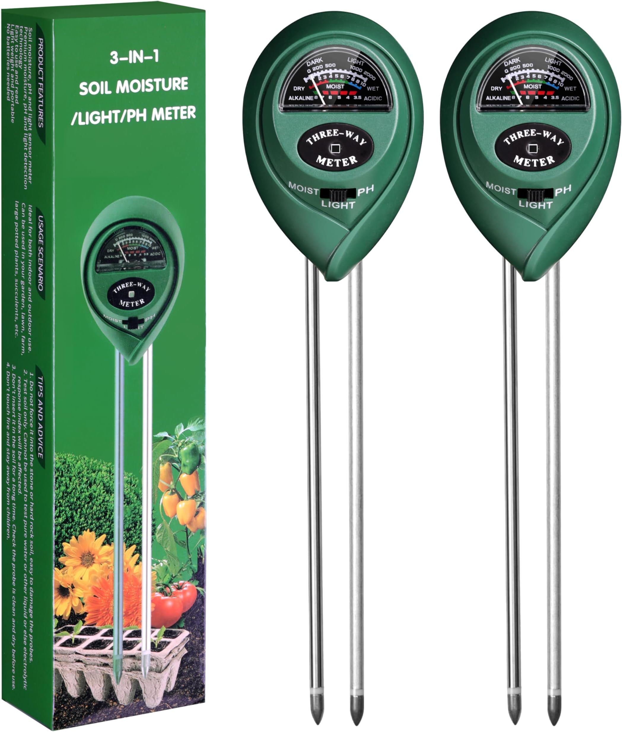 Amazon.com: iPower Soil Meter, 3-in-1 Plant Moisture Light PH Tester ...