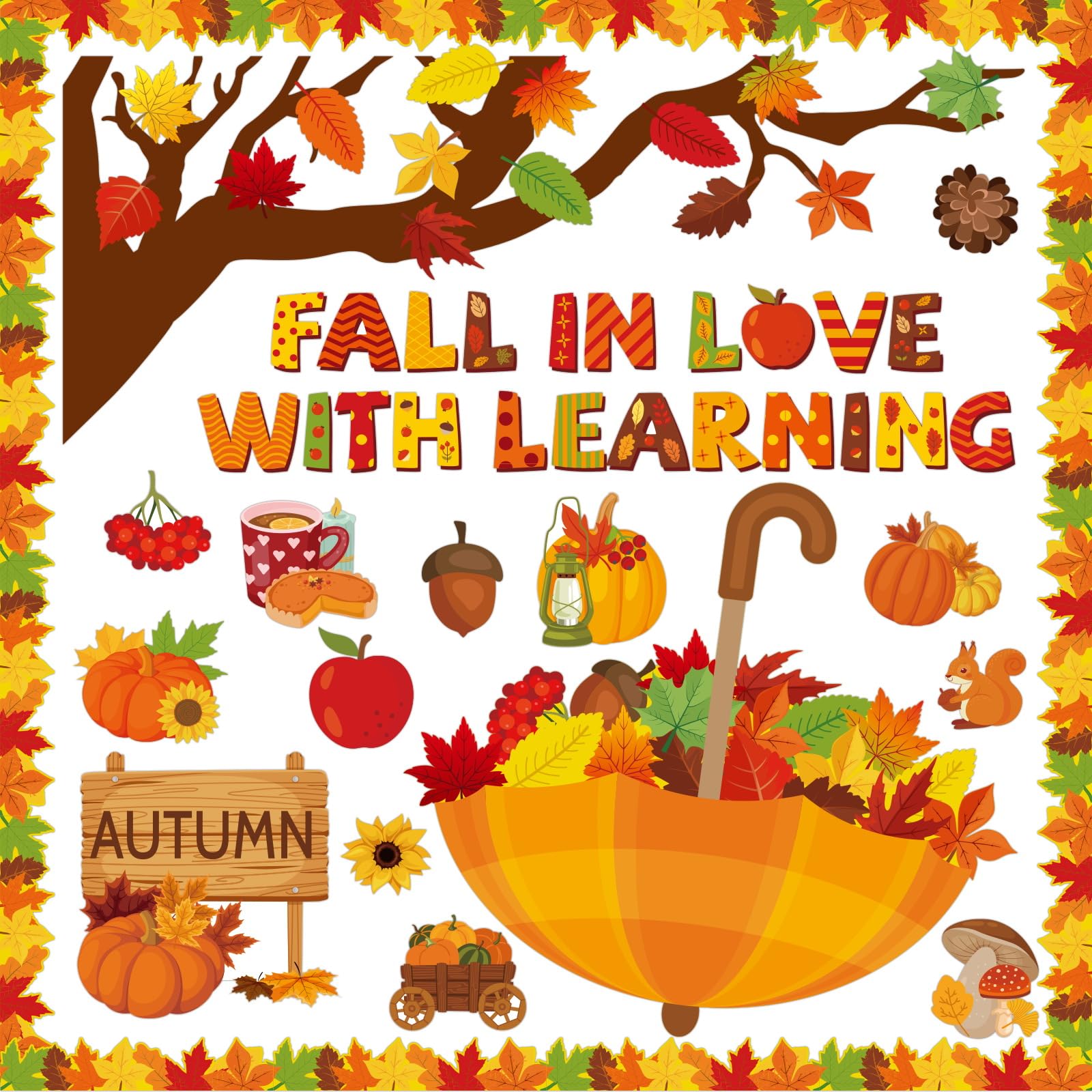 Amazon.com: 114pcs Fall in Love with Learning Bulletin Board Set Fall ...