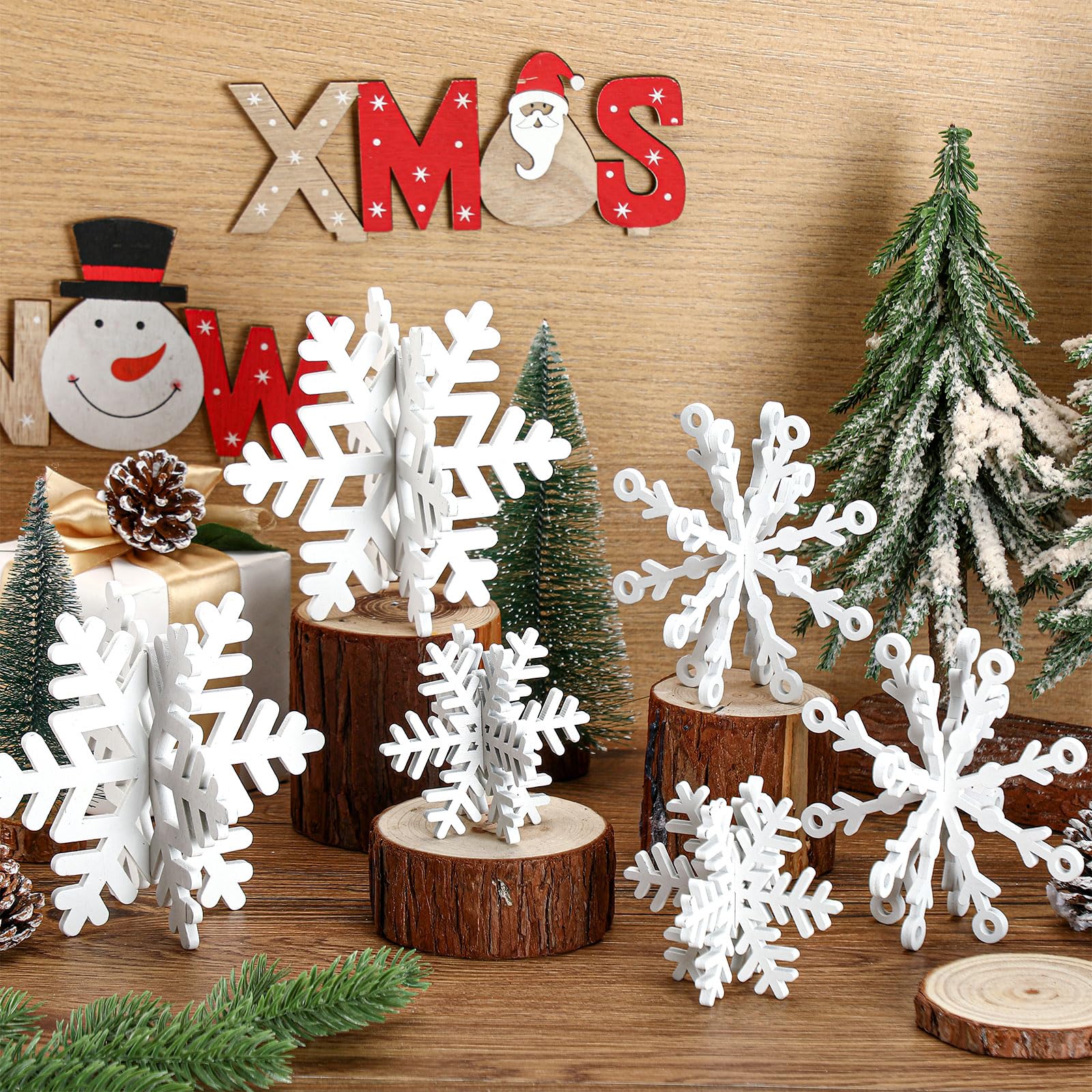 Amazon.com: Maitys 12 Pcs Winter Wooden Snowflake Decor 3D Winter ...