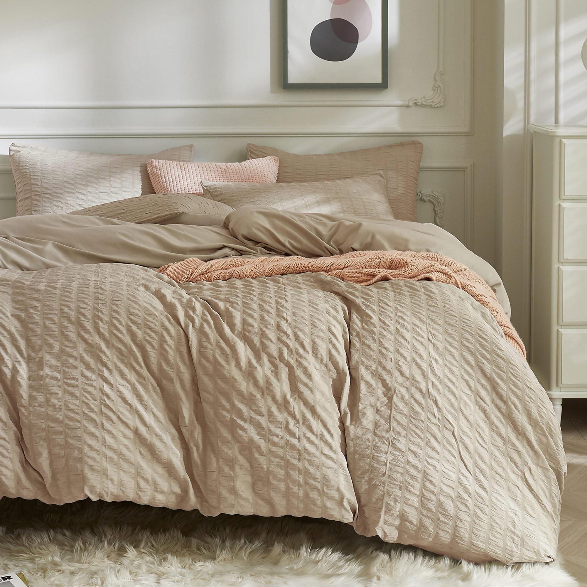 Amazon.com: JELLYMONI Khaki Duvet Cover Queen Size, 3pcs Washed ...