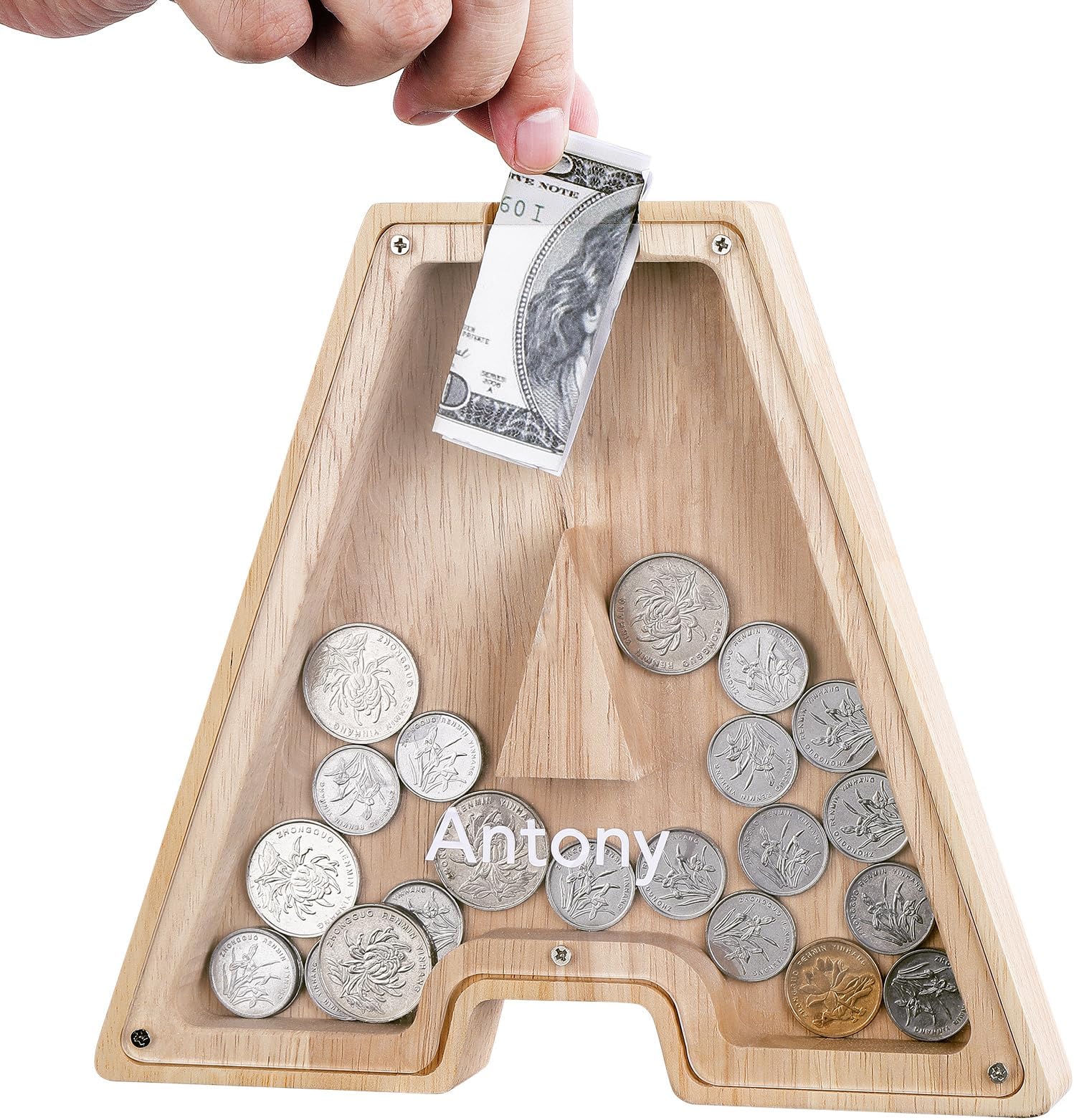 Wooden Money Box Piggy Bank - Large Personalised Letter Solid Wood ...