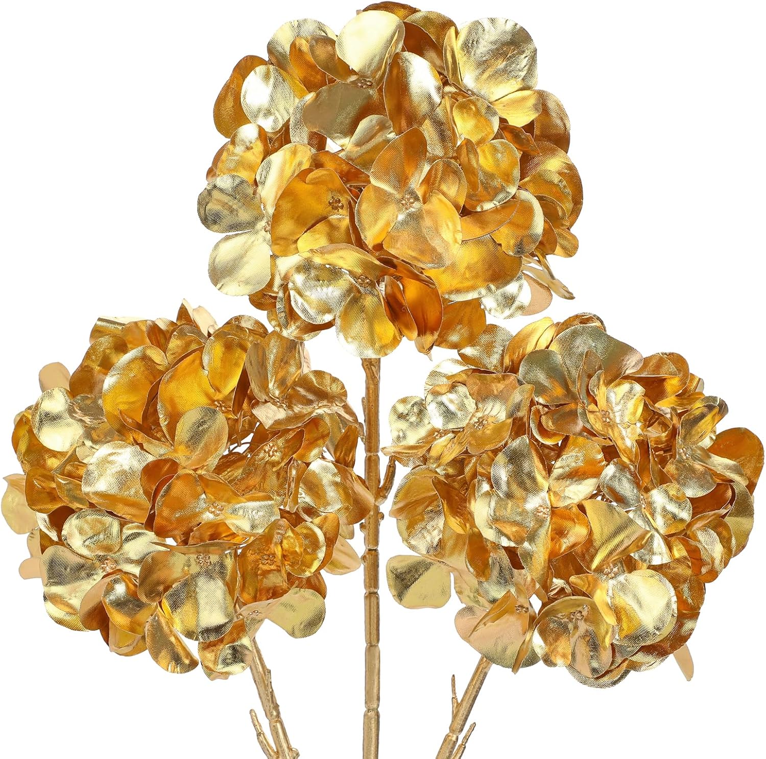 Amazon.com: Hollyone 3Pcs Artificial Hydrangea Flowers Gold Christmas ...