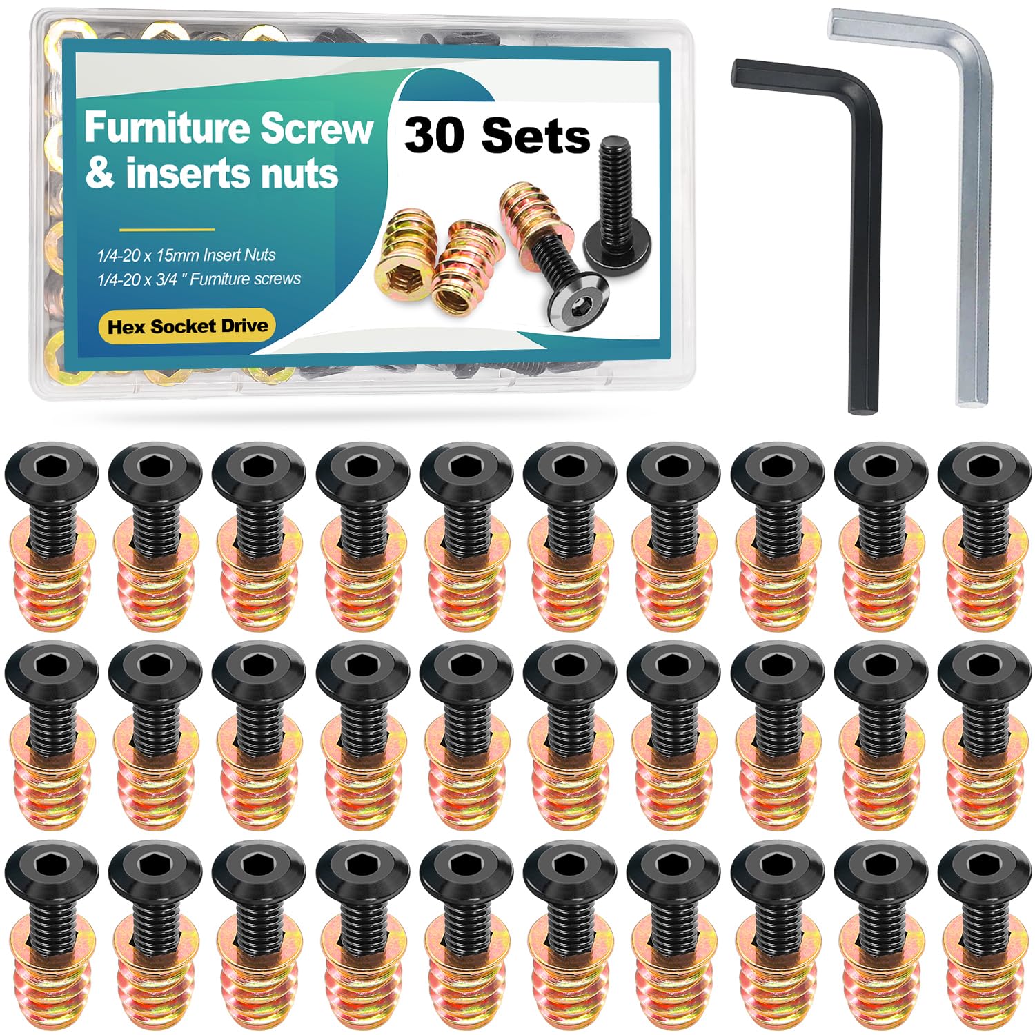 Snapklik.com : Twidec/30 Sets 1/4-20x15mm Threaded Inserts For Wood ...