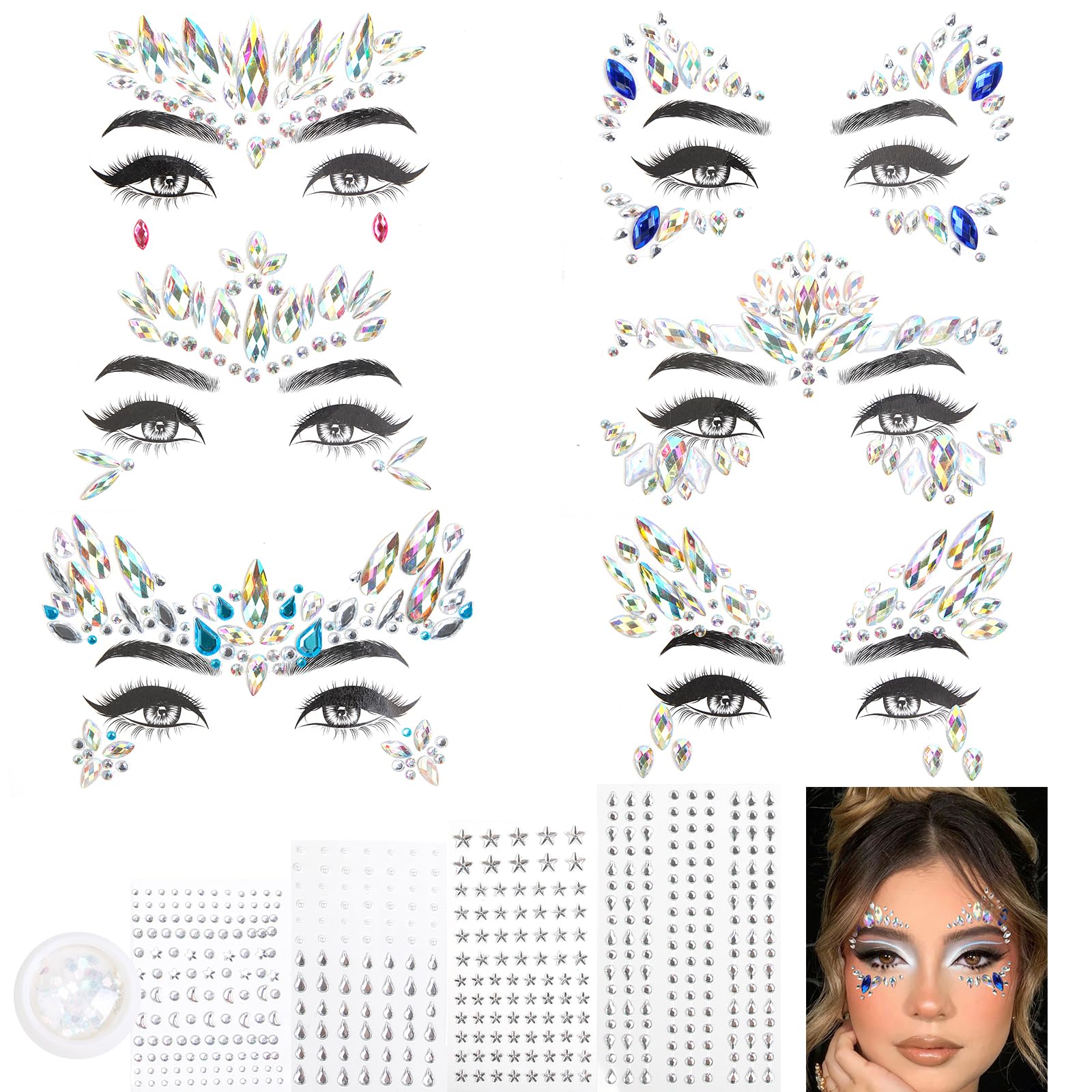 Amazon.com : Face Gems Sparking Self Adhesive Face Jewels Rhinestone ...