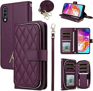 Amazon.com: Furiet Argyle Wallet Case for Samsung Galaxy A50 A50S A30S with Wrist Strap Shoulder ...