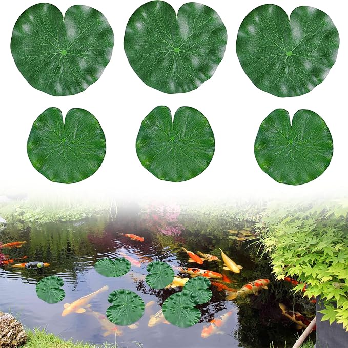 Nuqin 6 Pcs Green Floating Lily Pads Realistic Durable Floating Pond ...