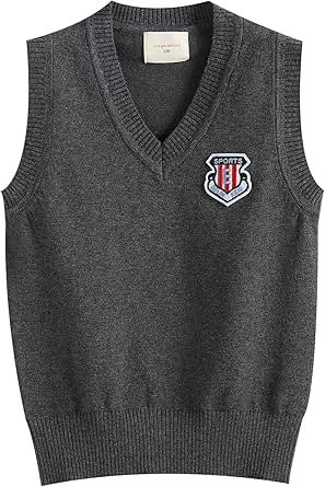 Colete infantil de malha canelada com gola V uniforme escolar suéter ...