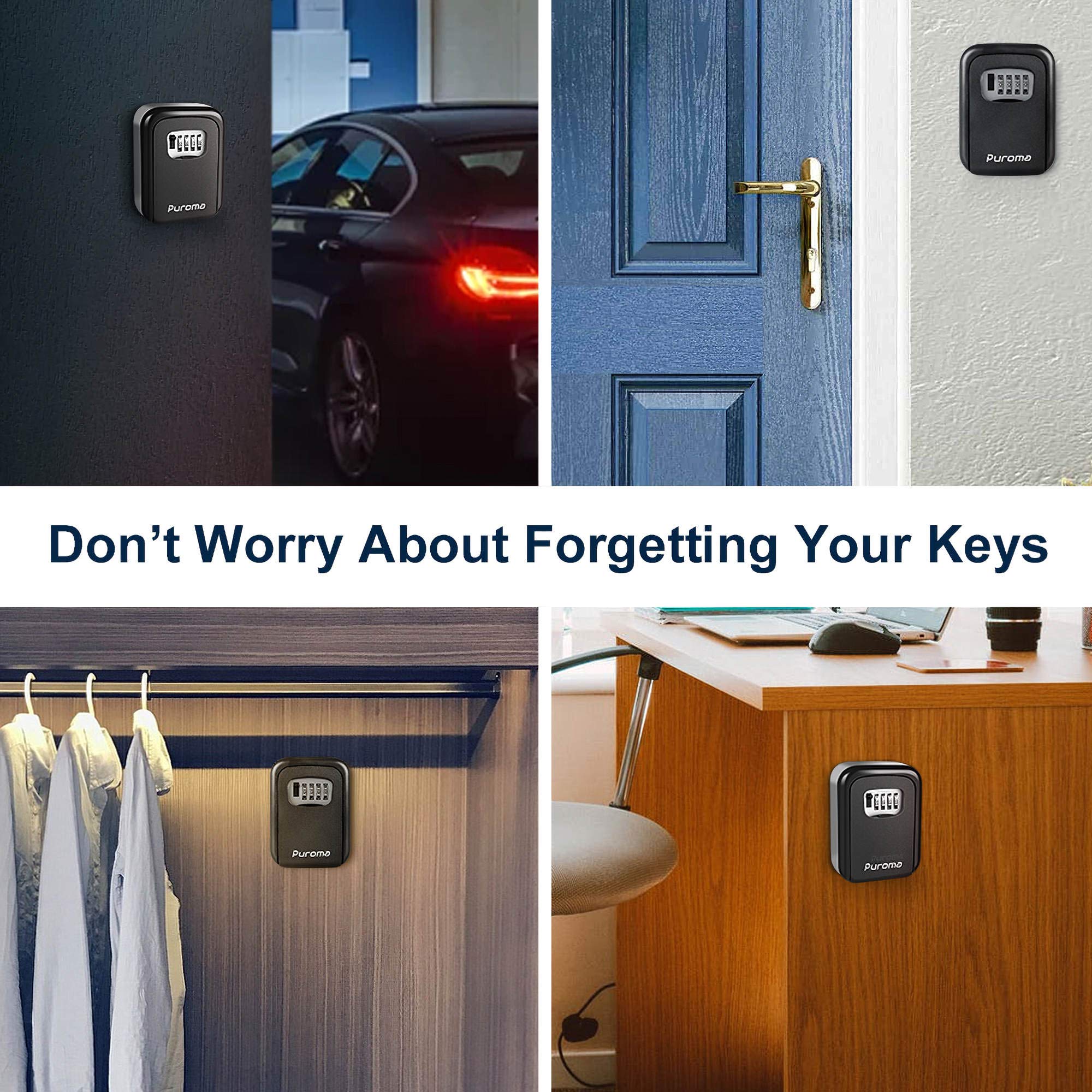 Puroma Security Key Lock Box, 4-Digit Combination Waterproof Portable ...