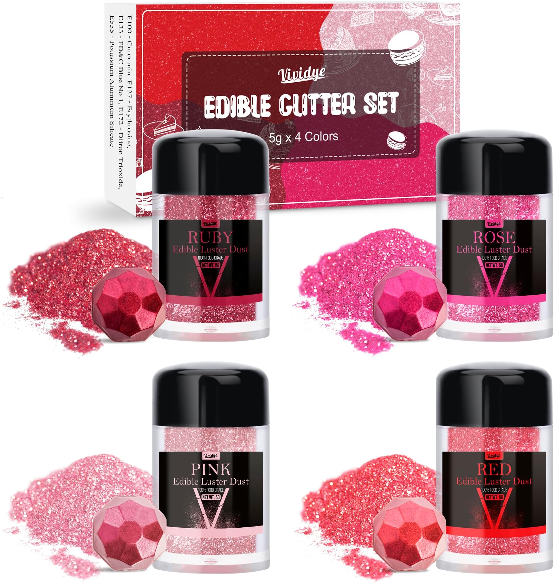 Amazon.com: Edible Glitter - 4 Colors Luster Dust Edible Glimmer Powder ...