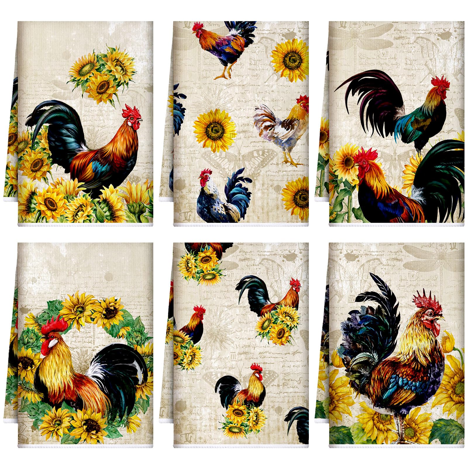 Amazon.com: Bencailor 6 Pcs Farm Animal Kitchen Towels Rooster Kitchen ...